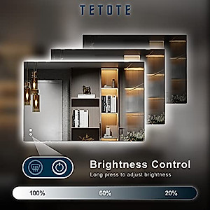 TETOTE 24 x 36 Inch LED Mirror Backlit Bathroom,Anti-Fog Mirror with Light,Dimmable,CRI90+,IP54 Water Proof,Wall Mounted Vanity Lighted Mirror,Horizontal/Vertical