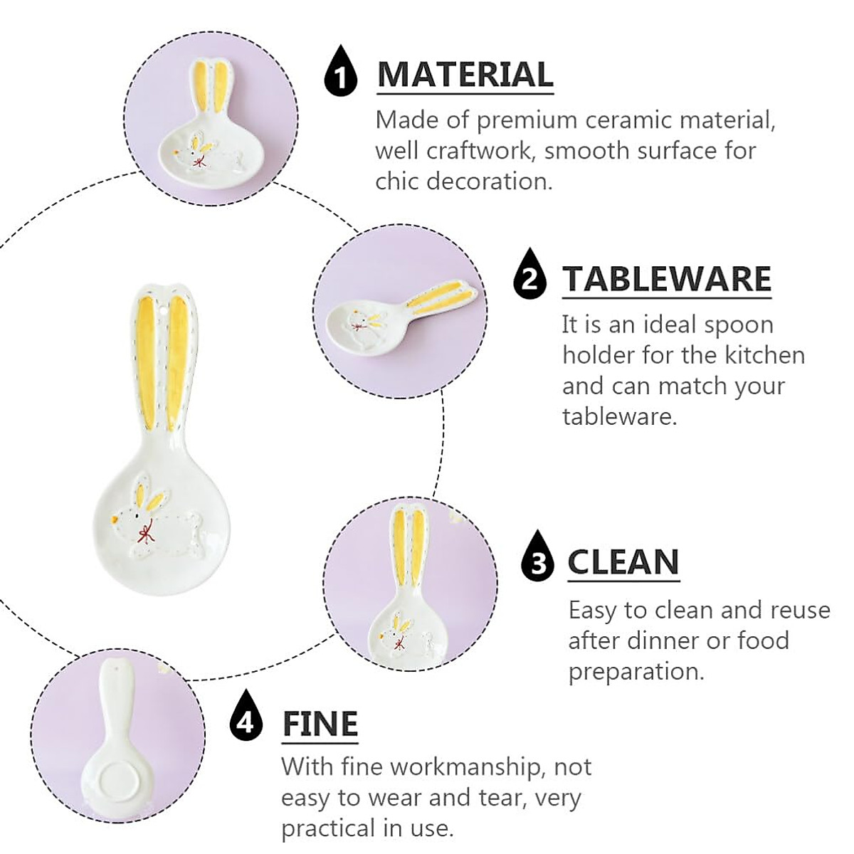 Ceramic Spoon Rest Coffee Spoon Holder for Stove Top Coffee Spoon Rest Bunny Shape Spoon Holder Cooking Spoon Rest for Kitchen Counter Utensil Rest for Spatula,Tongs,Ladles