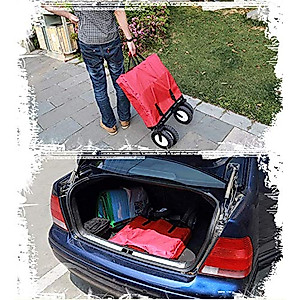 Suuim Collapsible Folding Wagon, Folding Wagon All Terrain Collapsible Utility Truck with Push Bar - Portable Rolling Heavy Duty 330 Lb Capacity Cart Buggy