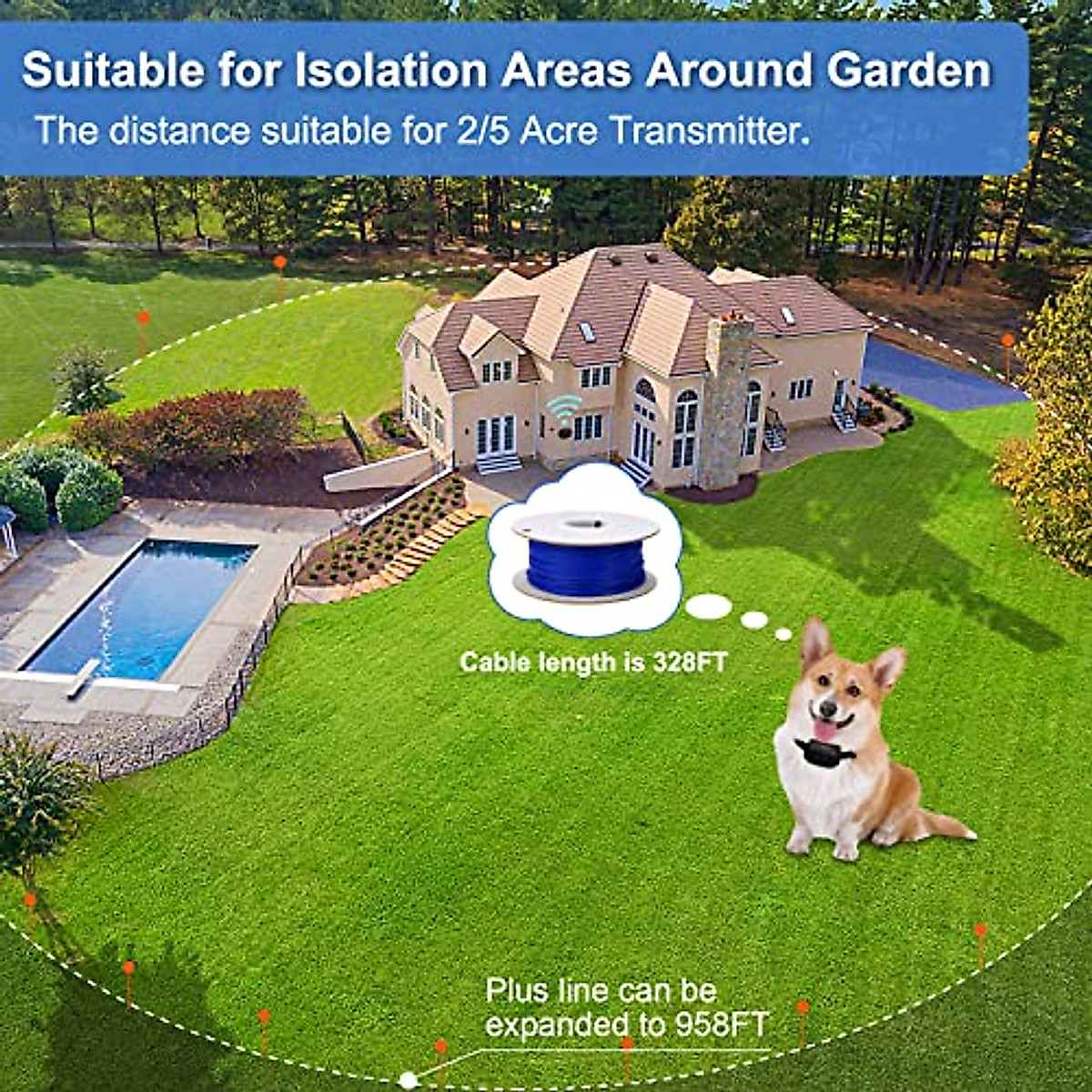 Dr.Tiger Electric Fence for Dogs - Underground Fence for Dogs, with Waterproof and Rechargable Receivers, Tone/Shock Correction Training Collar (In-Ground 2 Dog Fence Kit)