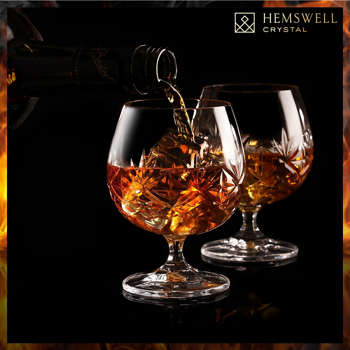 Hemswell Crystal Brandy Snifter Single Cognac Glass - Small Brandy Snifters for Brandy or Whiskey - Elegant and Exquisite Cognac Balloon Glass Crystal 8.5oz - Glenrigg Design