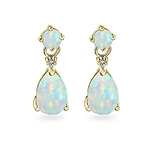 Yellow Gold Flashed Sterling Silver Synthetic White Opal Teardrop Dangle Earrings