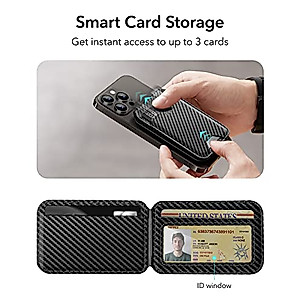 ESR Magnetic Wallet (HaloLock), Compatible with MagSafe Wallet, iPhone Wallet with Adjustable Stand for iPhone 15/14/13/12, Not for iPhone 13/12 Mini, 3 Card Holder, Vegan Leather, Black Carbon Fiber