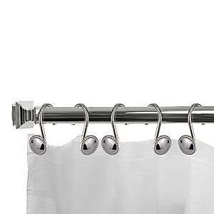 Splash Home Decorative Shower Curtain Hooks, Rust-Resistant Metal Curtain Rings, for Bathroom Rod and Curtain Hangers, Button Design Rings, Set of 12 - Nickel, 7 x 2 x 2 inch