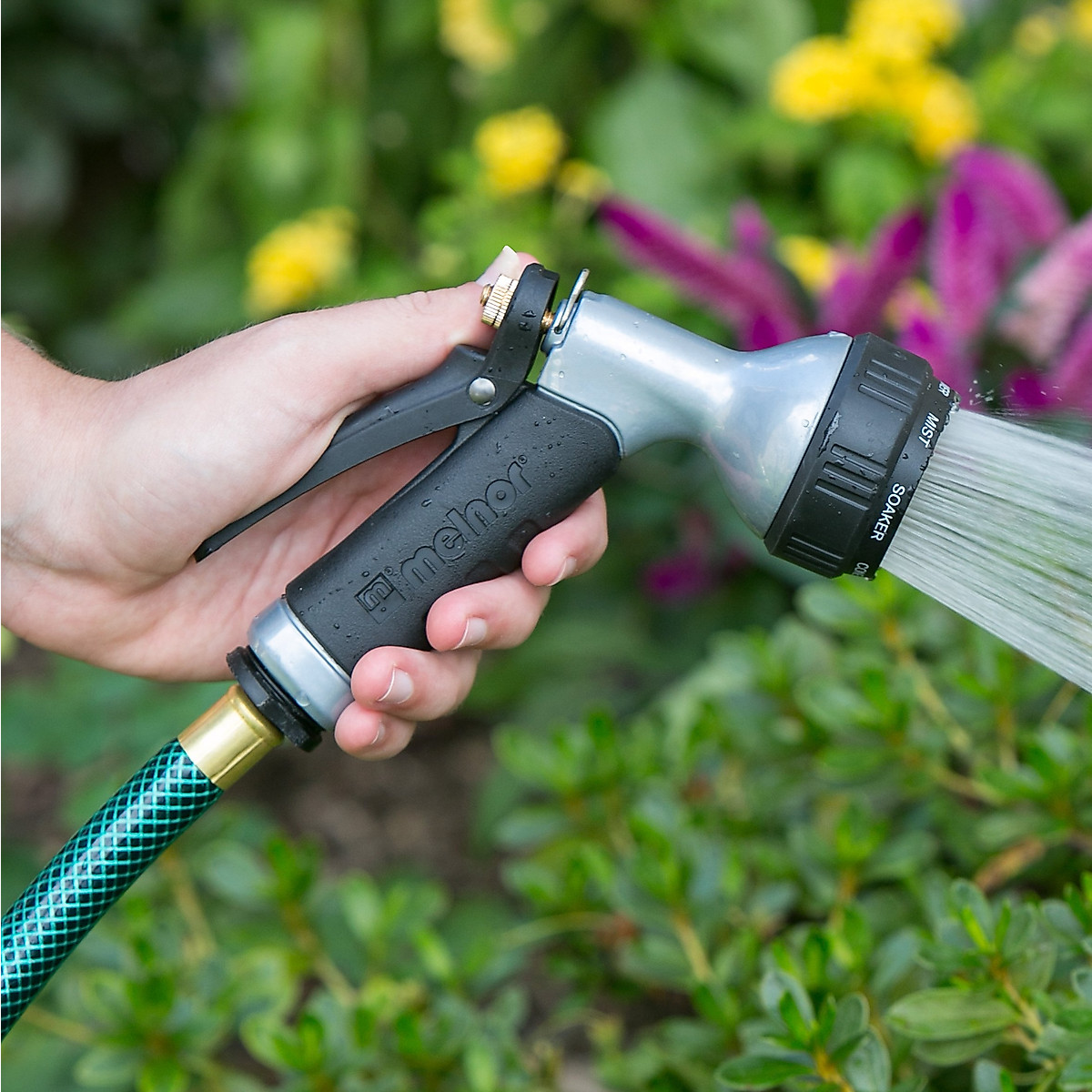 Melnor 65091-AMZ Dual Pack Metal Nozzles with QuickConnect Product Adapter Set, Multi-Pattern and Adjustable, Black, Silver