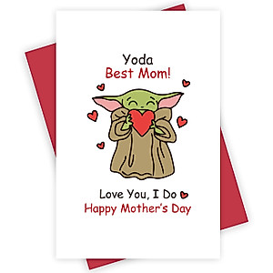 Cute Yoda Best Mom Card, Unique Happy Mother's Day Card, Sweet Birthday Greeting Card for Mom