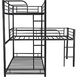 STP-Y Metal Bunk Bed with Desk, Twin Over Twin Over Full Bunk Beds, L-Shaped Metal Triple Twin Over Full Bunk Bed Teens Adult, Black with Desk (Color : Black)