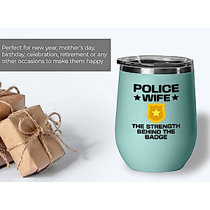 Flairy Land Police Wife Teal Wine Tumbler 12oz - behind the badge - Law Enforcement Gift Police Officer Deputy Sheriff Thin Blue Line Police Wife Chief Police Corrections Officer Wife
