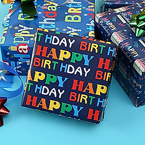 U'COVER Birthday Wrapping Paper 6 Large Sheet Happy Birthday Gift Wrapping Paper for Kids Boys Girls Men Women Baby Shower 3 Style Colorful Birthday Greeting Gift Wrap Paper Folded Flat 27 * 37inch