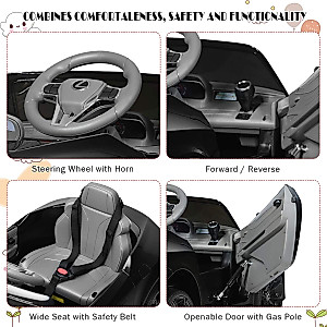 Costzon Ride on Car, Licensed Lexus LC500, 12V Battery Powered Car w/Remote Control, 3 Speed, LED Lights, Horn, MP3&USB, Slow Start, Spring Suspension, Electric Vehicle for Boys& Girls (Black)