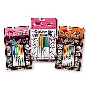 Melissa & Doug Color by Numbers and Magic Velvet Activity Pad 3-Pack (Unicorns, Butterflies, Puppies) - FSC Certified