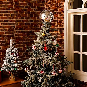 Retisee 8'' Disco Ball Christmas Tree Topper Disco Mirror Ball Xmas Tree Topper 3D Hollow Silver Disco Ball Decor Disco Ball Ornament for 70s Disco Holiday Wedding Birthday Party Decorations