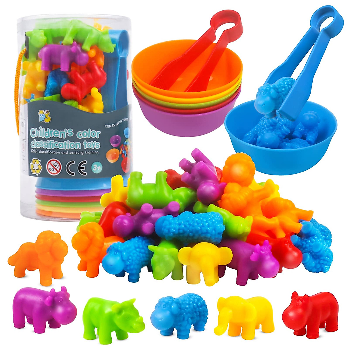 RAEQKS Counting Sorting Toys Matching Stacking Toys with Bowls Preschool Learning Activities Educational Sensory Game Montessori STEM Toy Daycare Sets Animals Gifts for Toddlers Kids Boys Girls