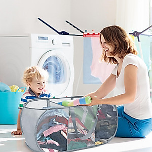 Simfree Laundry Baskets - Collapsible Laundry Baskets Popup Laundry Hamper, Pop-Up Mesh Laundry Hampers with 3 Compartments & Handles for Laundry, Bathroom, Kids Room, Dorm, Travel or Camping- Grey