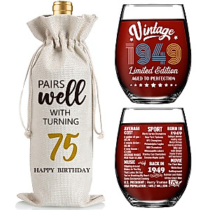 50th Birthday Gifts for Women Men, Fifty Years Old Birthday Decorations 50th Anniversary Party Supplies Favors Vintage 1974 - Wine Glass and Wine Bottle Gift Bag Set Turning 50 for Him Her