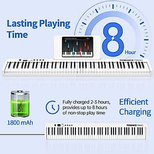 Folding Piano Keyboard, 88 Keys Full Size Semi-Weighted Foldable Piano, Support MIDI Bluetooth Portable Piano with LCD Screen Sheet Music Stand Sticker Sustain Pedal for Beginners Kids (White)