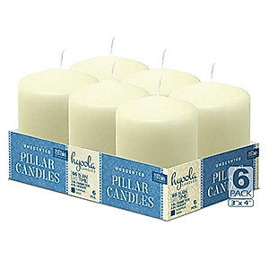 Hyoola Ivory Pillar Candles 3x4 Inch - Unscented Pillar Candles - 6-Pack - European Made