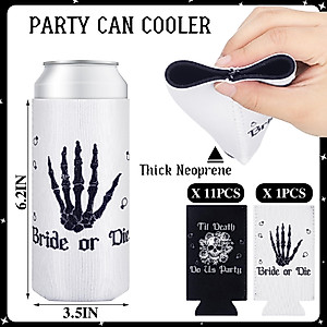 Dandat 12 Pcs Bride or Die Bachelorette Party Can Sleeves Till Death Beverage Sleeves Neoprene Drink Cans Covers Bride or Die Bachelorette Party Decorations Gothic Skeleton(White, Black)