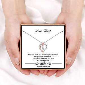 Sterling Silver Necklace for Women, Dainty Rose Love Heart Initial A Letter Pendant Necklace Jewelry Mothers Day Valentines Christmas Gifts for Mom Wife Girlfriend Birthday Anniversary