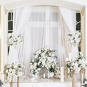 White Drapes Backdrop Decorations - 2 Panels 4.9ftx10ft Sheer Chiffon Curtain Backdrop Drapes Wedding Party Curtain Decoration
