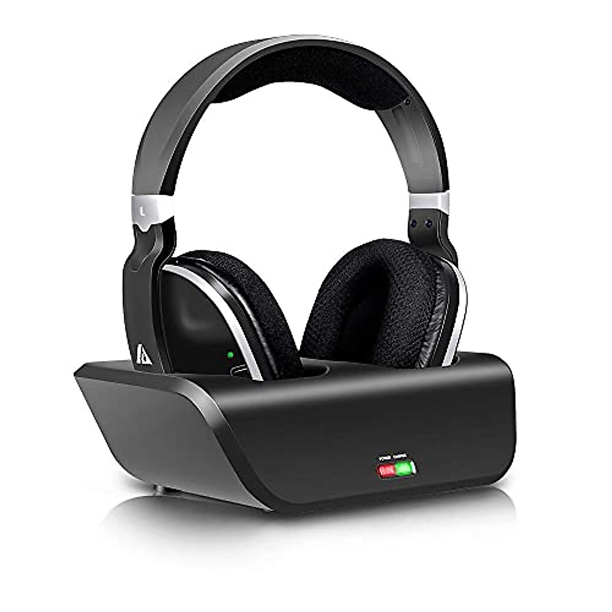 MONODEAL Wireless TV Headphones, Over Ear Headsets for TV Watching with Charging Dock, 2.4GHz RF Transmitter, 100ft Wireless Range and Rechargeable 20 Hour Battery, Black