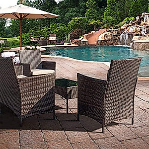 Devoko 4 Pieces Patio Porch Furniture Sets PE Rattan Wicker Chairs Beige Cushion with Table Outdoor Garden Patio Furniture Sets (Brown)