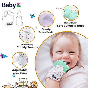 BABY K Baby Teething Toys Set 10 Pcs (Mint Green) - Teething Mittens for Babies - Freezable Teething Toys for Gum Relief - Sensory Toys for Babies with Soft Nubs - Rattles for Babies 6-12 Months