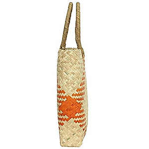 MAYANSHUL Mexican handbag Palm Leaf for Women | Handcrafted by Mexican Artisan | Summer Beach Tote Bag |100% Ecological | Beige and Orange color | Lightweight