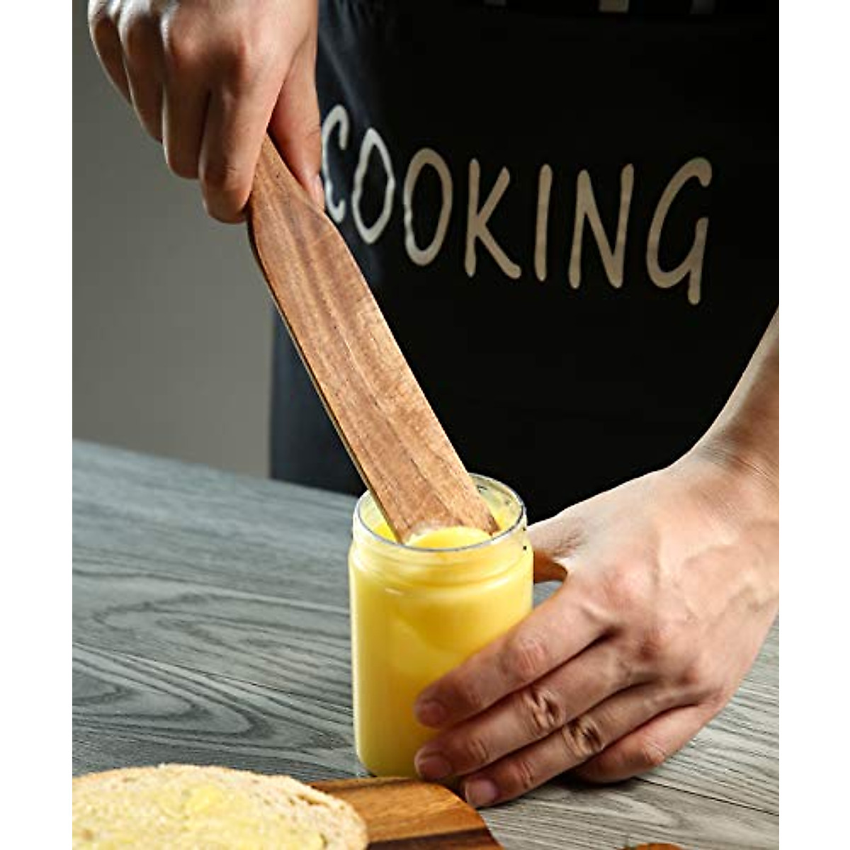 Wooden Cooking Utensils, NAYAHOSE 5 Pcs Natural Teak Kitchen Utensil Set Heat Resistant Non Stick Wood Cookware with Hanging Hole, Slotted Spurtle Spatula Sets for Stirring, Mixing, Serving