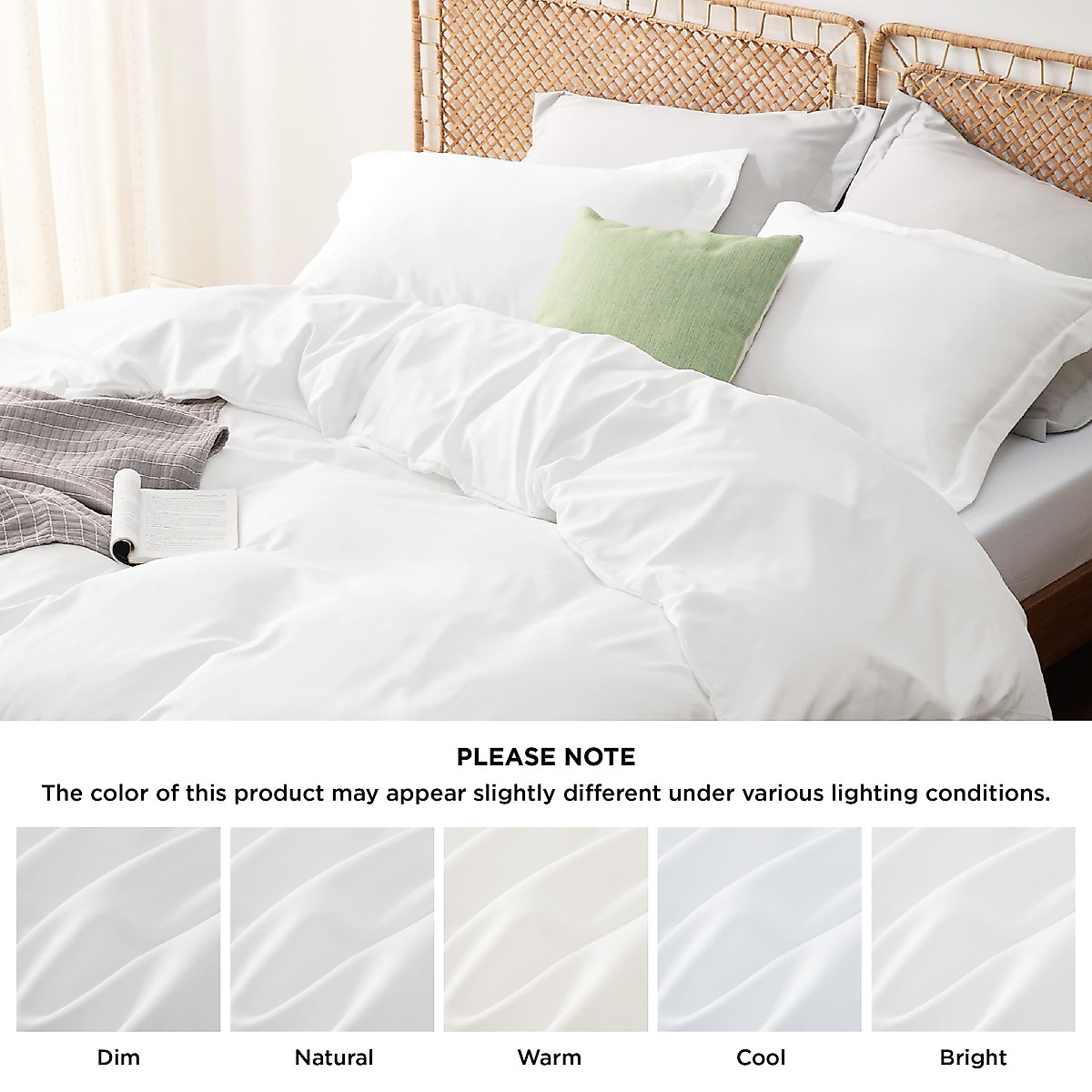 Bedsure White Duvet Cover Queen Size - Polyester & Rayon Derived from Bamboo Cooling Duvet Cover Set (90" x 90"), 3 Pieces with 2 Pillow Shams, Comforter Not Included