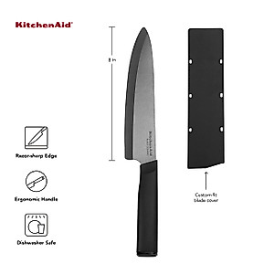 KitchenAid Classic Ceramic Chef Knife with Custom-Fit Blade Cover, Sharp Kitchen Knife, Dishwasher-Safe, 8-Inch, Black