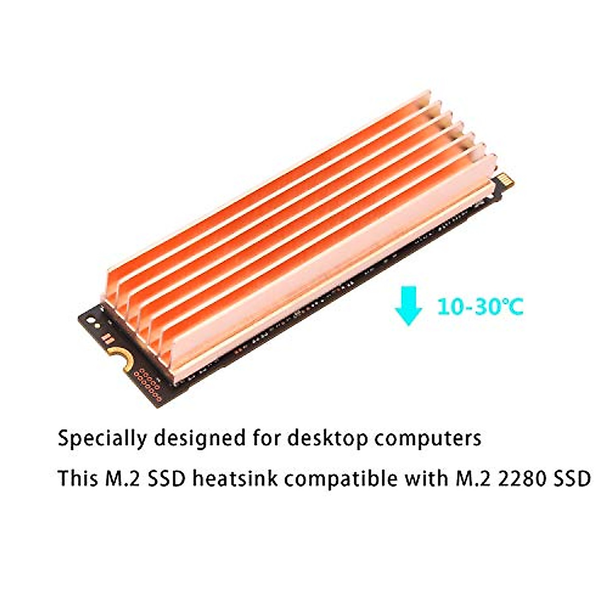 Awxlumv M.2 Heatsink Pure Copper NVMe M2 2280 SSD DIY 7 Fins Cooler with Thermal Pad for Desk Computer(2 Pcs)