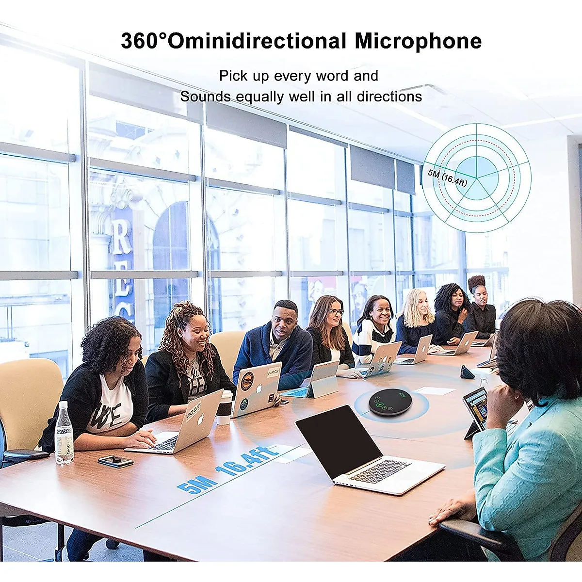 TONGVEO Bluetooth Speakerphone Conference Microphones, Wireless Conference Speaker 360°Voice Pick up with 4 AI Noise Cancellation Mics USB/Dongle/Bluetooth Connection 8 Hour Call Time for 8-12 People