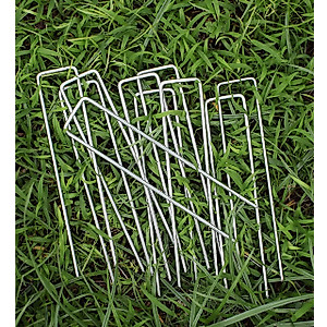 6 Inches Heavy Duty Galvanized Steel Garden Stakes Staples Securing Pegs for Securing Weed Fabric Landscape Fabric Netting Ground Sheets and Fleece, Christmas Decoration, Accessories (10, Silver)