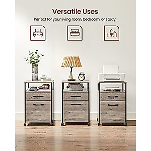 VASAGLE File Cabinet, Mobile Filing Cabinet with Wheels, 2 Drawers, Open Shelf, for A4, Letter Size, Hanging File Folders, Heather Greige and Ink Black UOFC071B02