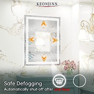 Keonjinn LED Bathroom Mirror, 36 x 28 Inch Bathroom Mirror with Lights, Front Lighted Vanity Mirror, Anti-Fog Wall Mounted Dimmable Memory Brightness Front Lights Makeup Mirror (Vertical/Horizontal)