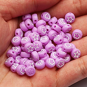 NHBT YU Purple Mixed Acrylic Spacer Beads Round Flat Heart Moon Flower Star Beads for Jewelry Making Handmade DIY Bracelet Accessories T87 (Color : White, Item Diameter : 200Pcs)