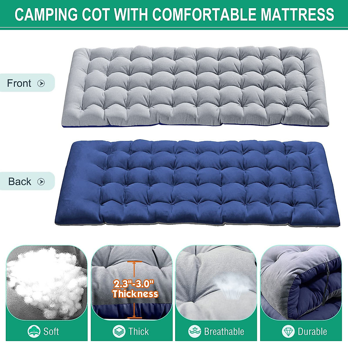 Barbella Folding Camping Cots Sleeping Cots for Adults, Adjustable 4-Position Folding Chaise Outdoor Patio Lounge Chairs, Portable Folding Bed Reclining Chair for Camping Pool Beach Patio Sun Tanning