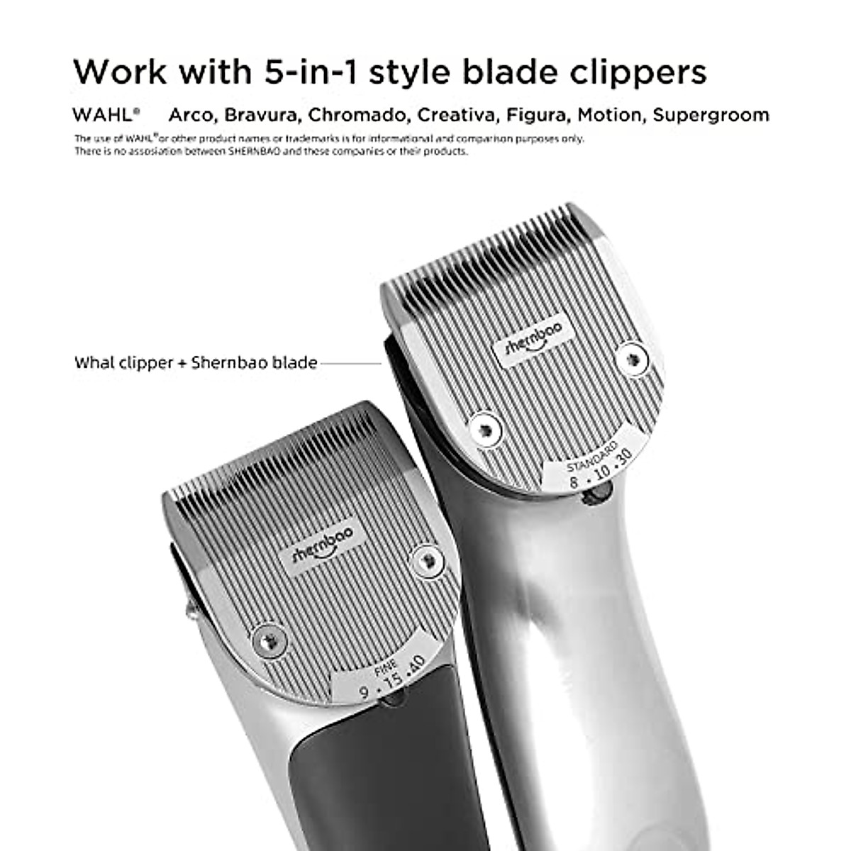 5IN1 Style Adjustable Pet Clipper Blades，Compatible with Wahl's Arco, Bravura, Chromado, Creativa, Figura, Motion, Supergroom Clippers. (NOT Compatible PGC-721 Clippers)(9-15-40#FINE)