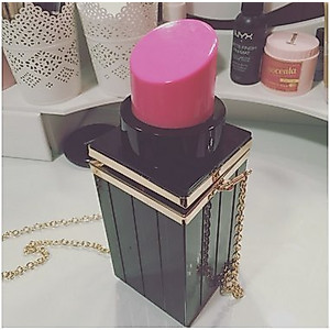 WEDDINGHELPER Women Acrylic Pink Lipstick Evening Bags Purses Clutch Vintage Banquet Handbag (Pink)