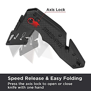 Swiss+Tech Utility Knife Set, 2-pack Quick Change Box Cutter, Speed Release Folding Knife with Belt Clip and Landyard Hole, Extra 10 Pieces SK5 Blades Included