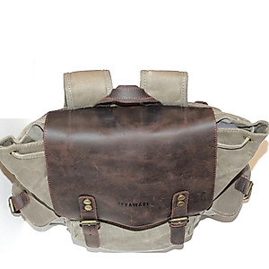 Peraware SAGE Genuine Leather Green Military Backpack Casual Daypack Backpacks Rucksack - Mens Backpack for Travel - Canvas Leather Backpack for Women Men Luggage Laptop Backpack for Men.