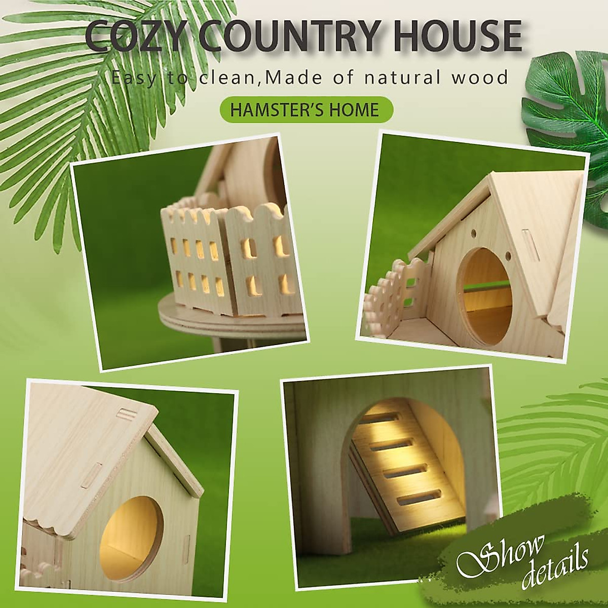 Hamster Forest Lookout Wood House Fun House Double-Decker Hut for Young Dwarf Gerbil Mouse Mice Rat Small Animals(Small Size Only for Small Hamster)
