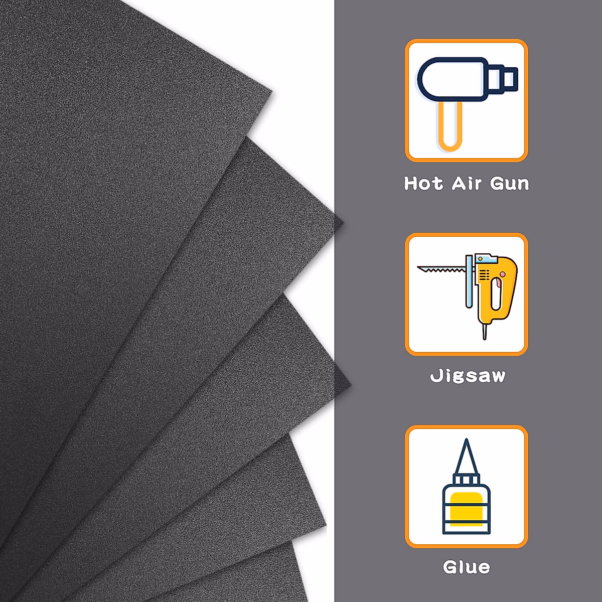Zuvas Black ABS Plastic Sheet 12" x 16" x 2mm 6 Pack, Flexible Than Plexiglass Sheet, Moldable Than Acrylic Sheet, DIY Materials for Home Decor, Handcrafts (Matte & Textured Finish)
