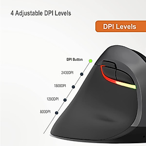 J-Tech Digital Ergonomic Left Hand Mouse with Wireless Connection, AA Battery, 2.4GHz Nano Transceiver, 800, 1200, 1600, 2400 Adjustable DPI; Compatible with Windows and MAC OS [V628ML]