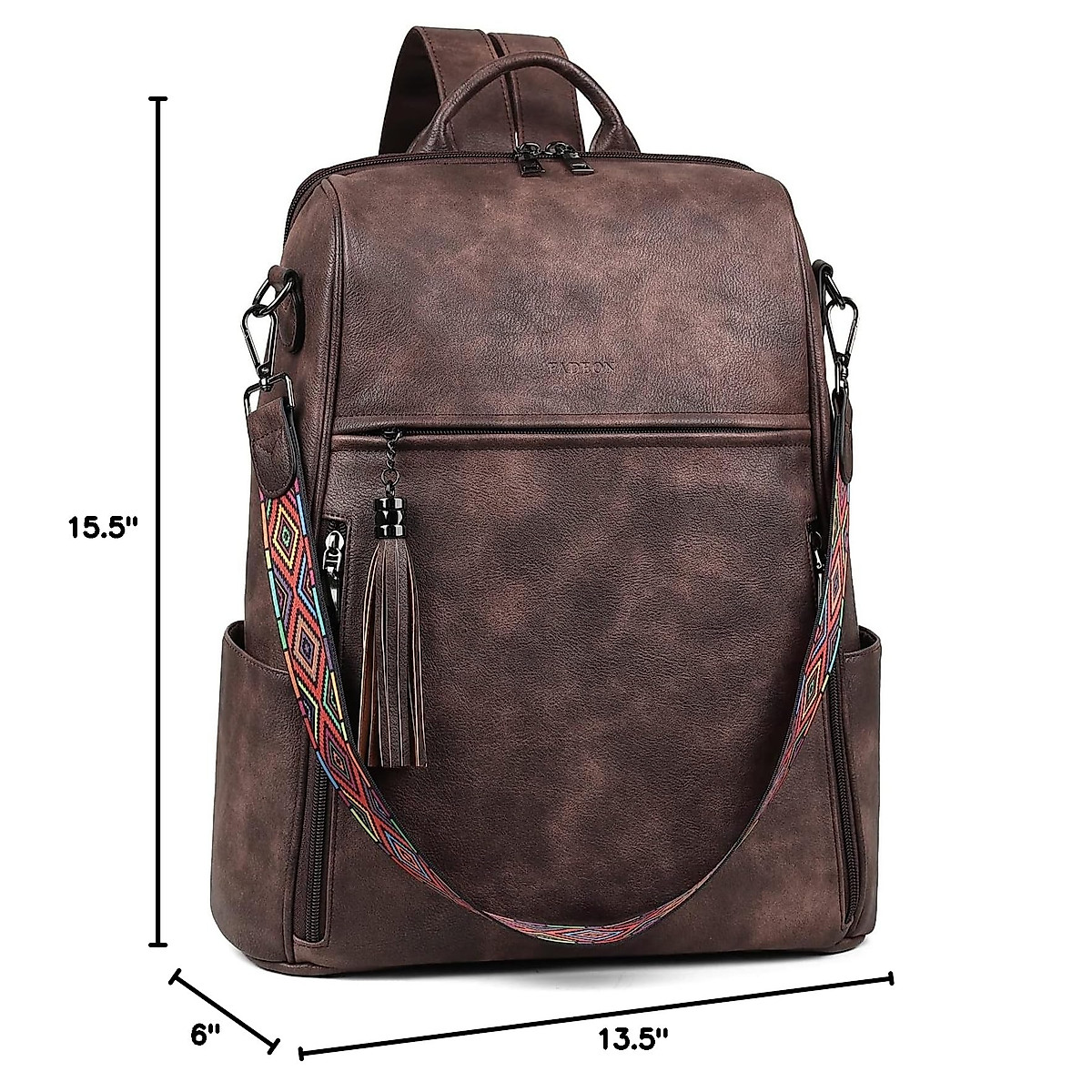 FADEON Laptop Backpack Purse for Women Large Designer PU Leather Laptop Bag, Ladies College Book Bag Shoulder Bags