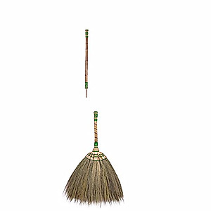 Outdoor Broom for Floor Cleaning – Handmade Natural Grass Broom – Authentic Asian Broom with Bamboo Stick – 2-Piece Adjustable Length Handle – Ideal for Indoor, Outdoor, Décor