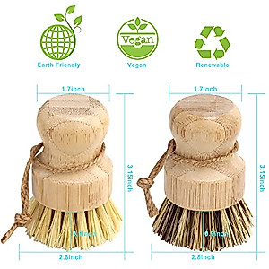 Bamboo Dish Brush Set, 4 Pcs Palm Wooden Dish Scrubber Brush, Dish Brushes, Durable Wood Dishes Scrub Brush, Natural Round Vegetable Cleaning Pots Pans Sink Washing Kitchen Brush by Aisuly