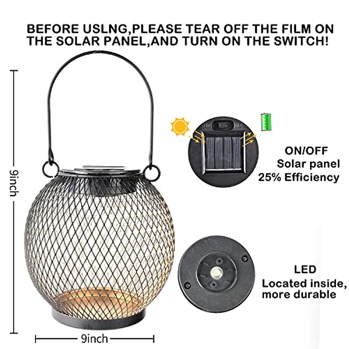 Solar Lantern - Hanging Solar Lights Outdoor Waterproof, Mesh Metal Lantern Decorative Solar Powered Patio Decor for Garden Yard Backyard Porch Table Pathway Tree Lighting, Warm White, 2 Pack