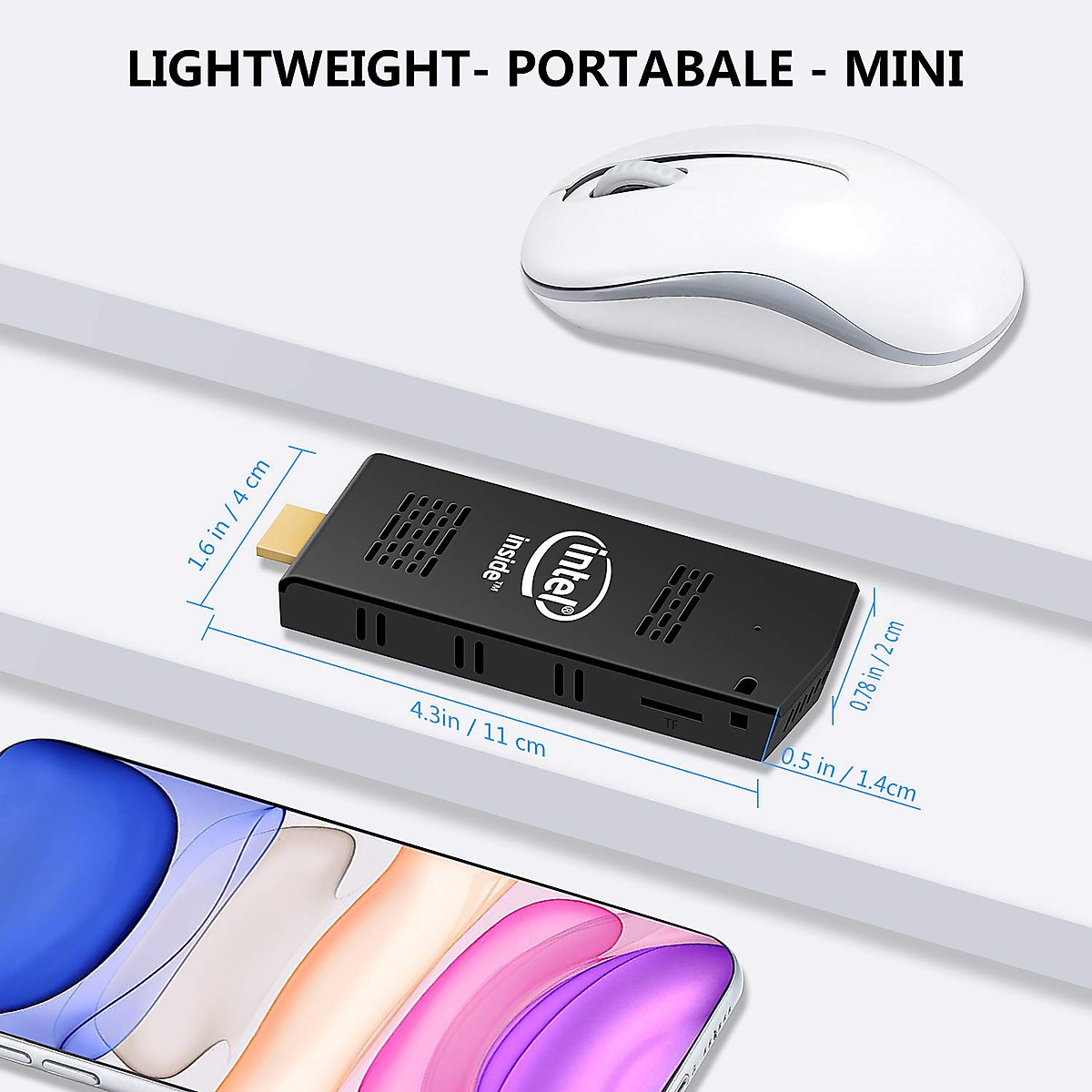 AKLWY Mini PC Stick Pocket PC with Intel Atom Z8350 & Windows 10 Pro 4GB RAM 64GB ROM Support Auto-On After Power Failure,Support 4K HD,Dual Band WiFi 2.4G/5G, BT 4.2